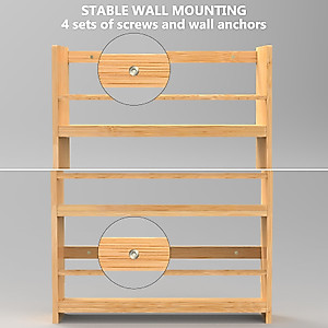 Purbambo Kids Bookshelf Wall Mounted, 4 Tier Bamboo Book Shelf, Kids Books Storage Rack for Bedroom, Living Room, and Classroom