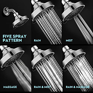 WarmSpray High Pressure Shower Head 5 Settings Fixed Showerhead 4 Inch High Flow Bathroom Showerhead with Adjustable Brass Ball Joint for Luxury Shower Experience Even at Low Water Pressure