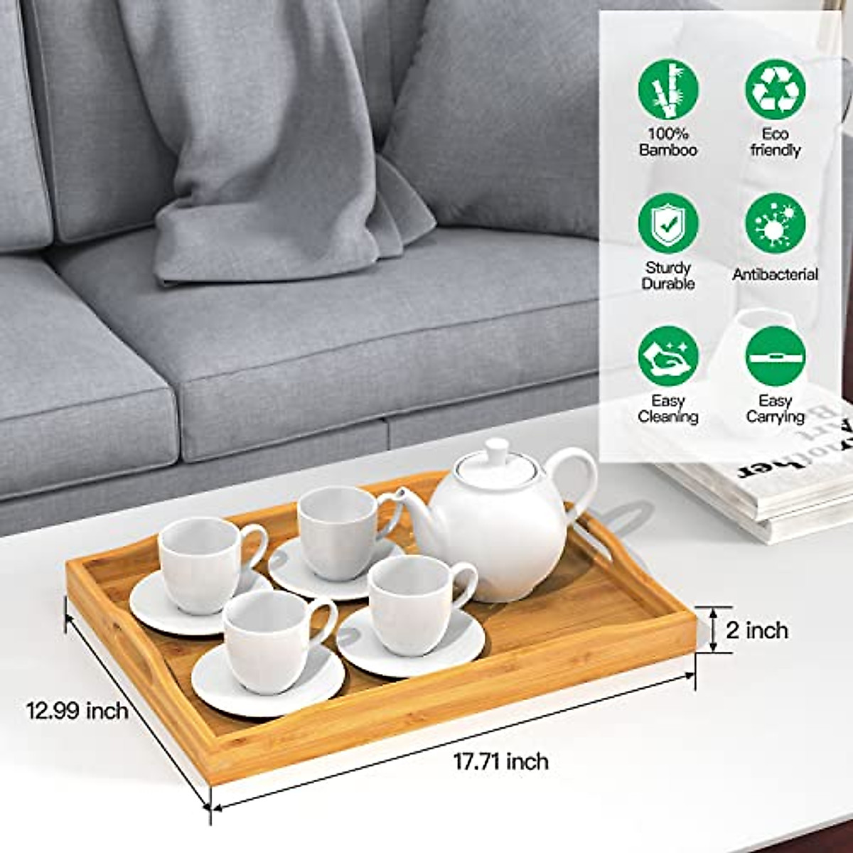 Pipishell Bamboo Serving Tray with Handles Rectangular Wooden Breakfast Tray Works for Eating, Working, Storing, Used in Bedroom, Kitchen, Living Room, Bathroom, Hospital and Outdoors-17x13x2inches