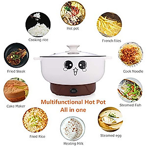 MINGPINHUIUS 4-in-1 Multifunction Electric Cooker Skillet Wok Electric Hot Pot For Cook Rice Fried Noodles Stew Soup Steamed Fish Boiled Egg Small Non-stick with Lid (2.8L, without Steamer)