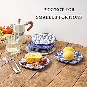Selamica Porcelain Small Plates, 6 inch Dessert Plates Ceramic, Small Appetizer Plates, Kitchen Salad Plates for Cake Snacks Side Dish, Microwave Dishwasher Safe, Set of 6, Vintage Blue
