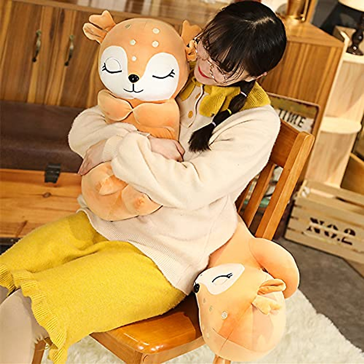 WUZHOU Cute Deer Plush Toys, Soft Reindeer Pillow Toys, Elk Deer Figurine Dolls, Stuffed Animals Plushie Decor, Christmas Birthday Gifts for Kids Girls Boys (Standing,11.8in)