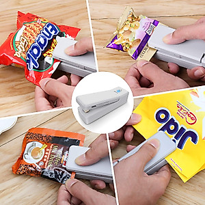 Ankilo Mini Bag Sealer 2 Pack, 2 in 1 Rechargeable Heat Sealer, Portable Bag Sealer and Cutter for Plastic Bags Snacks, Outdoor Picnic Campaign, Food Storage, White