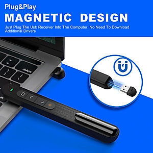 QUI Presentation Clicker, Hyperlink Volume Control Wireless Presenter,PPT PowerPoint Clicker, RF 2.4GHz USB Presentation Remote Control PowerPoint Presentation Clicker for Keynote/PPT/Mac/PC