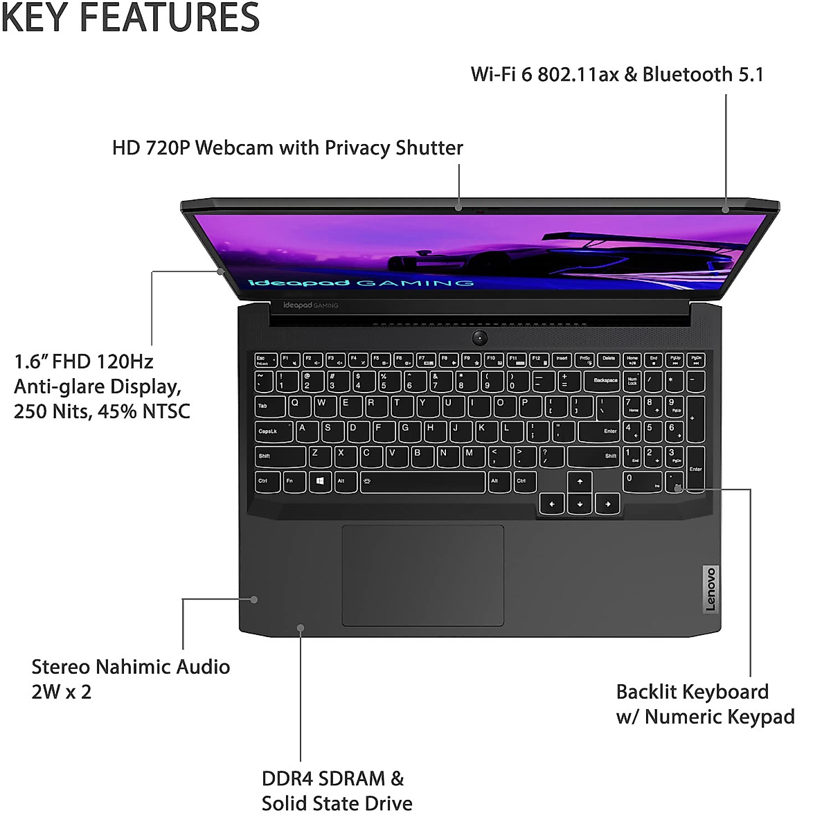 Lenovo IdeaPad Gaming 3 15IHU6 82K1015DUS 15.6" Gaming Notebook - Full HD - 1920 x 1080 - Intel Core i5 11th Gen i5-11300H Quad-core (4 Core) 3.10 GHz - 8 GB Total RAM - 512 GB SSD - Shadow Black