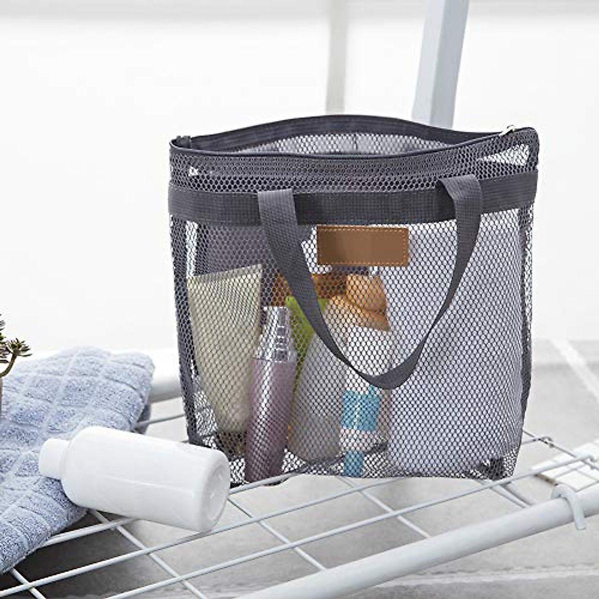 JIANWEI Mesh Shower Caddy, Portable Lightweight Storage Bag Quick Dry Shower Caddy Tote Travel Bathroom Clothes Organizer College Dorm Room Essentials Perfect For Gym, Swimming