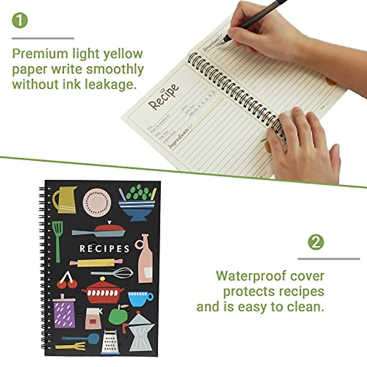 BPFY 2 Pack 5.5" x 8.5" Recipe Book to Write in Your Own Recipes, Blank Recipe Notebook, Spiral Cookbook Recipe Journal Notebook Include 120 Recipes Page
