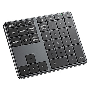 iClever Number Pad, Aluminum Wireless Number Pad for Multi Devices, USB-C Rechargeable, External 34-Keys Bluetooth Keyboard for Data Entry, Compatible for Laptop, Mac, iMac, Tablet, PC Desktop