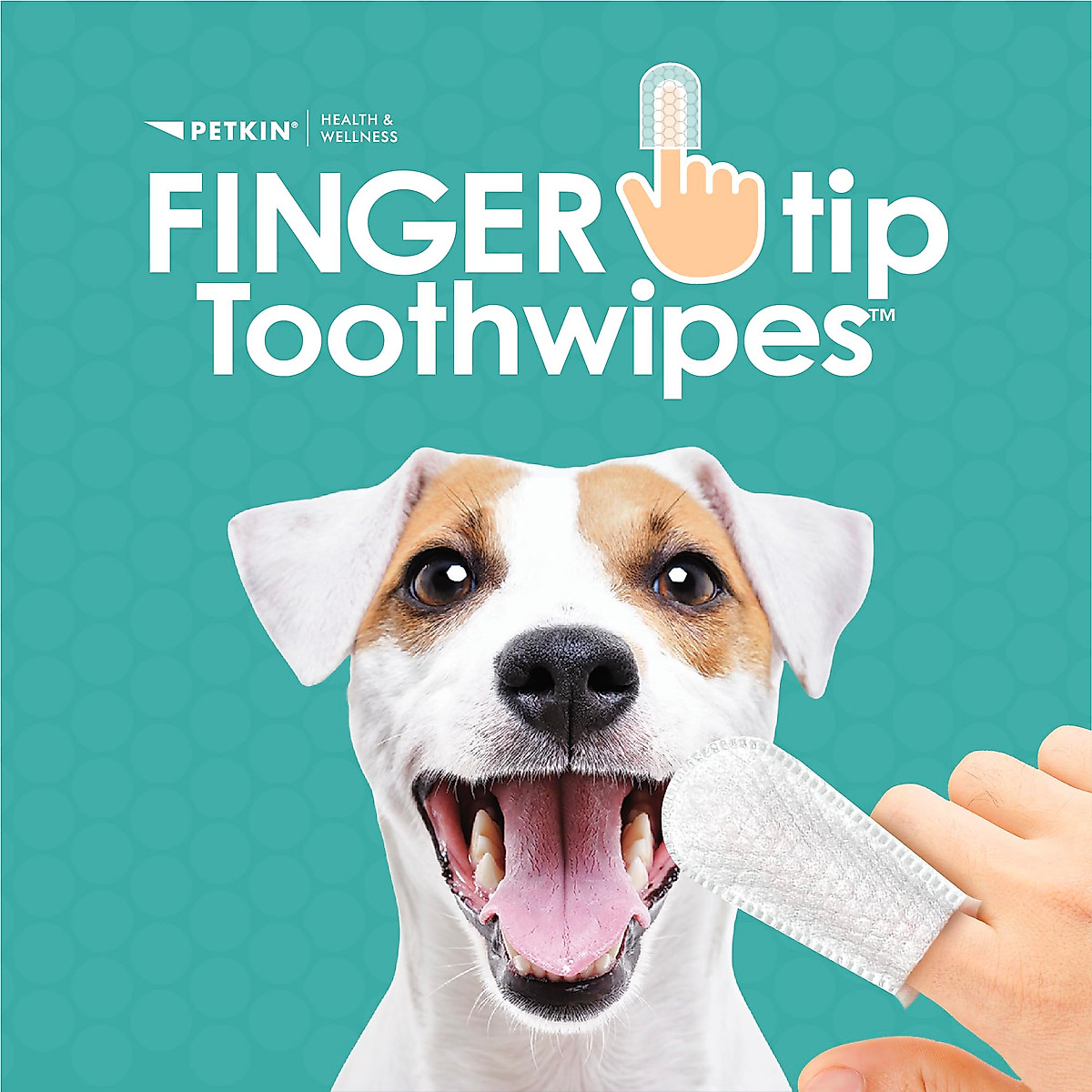 Petkin Fingertip Tooth Wipes for Dogs and Cats, 50 Finger Wipes - Slip-On, Snug Fit, Micro-Bristle Fabric - Cleans Teeth, Gums, Plaque & Tartar - Convenient, Ideal for Home and Travel - Fresh Mint