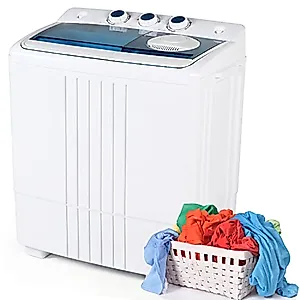 GRAVFORCE Portable Washing Machine, Mini Twin Tub Washer and Dryer Combo, 21lbs Capacity Washer(14.4Lbs) and Spinner(6.6Lbs), w/Built-in Gravity Drain for Camping, Apartments, Dorms, RV’s (Blue)