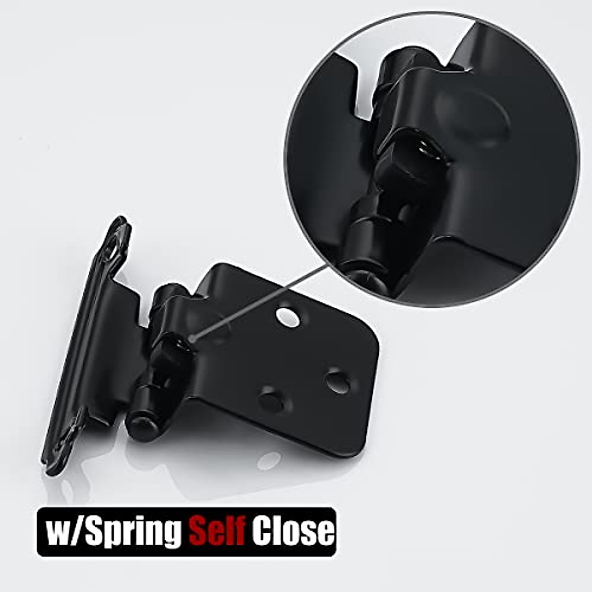 JQK 1/2 Inch Overlay Cabinet Door Hinges Black, 20 Pack 10 Pairs Flush Face Mount Cupboard Self-Closing Kitchen Cabinet Hinges with Door Bumper, CH200-BK-P20