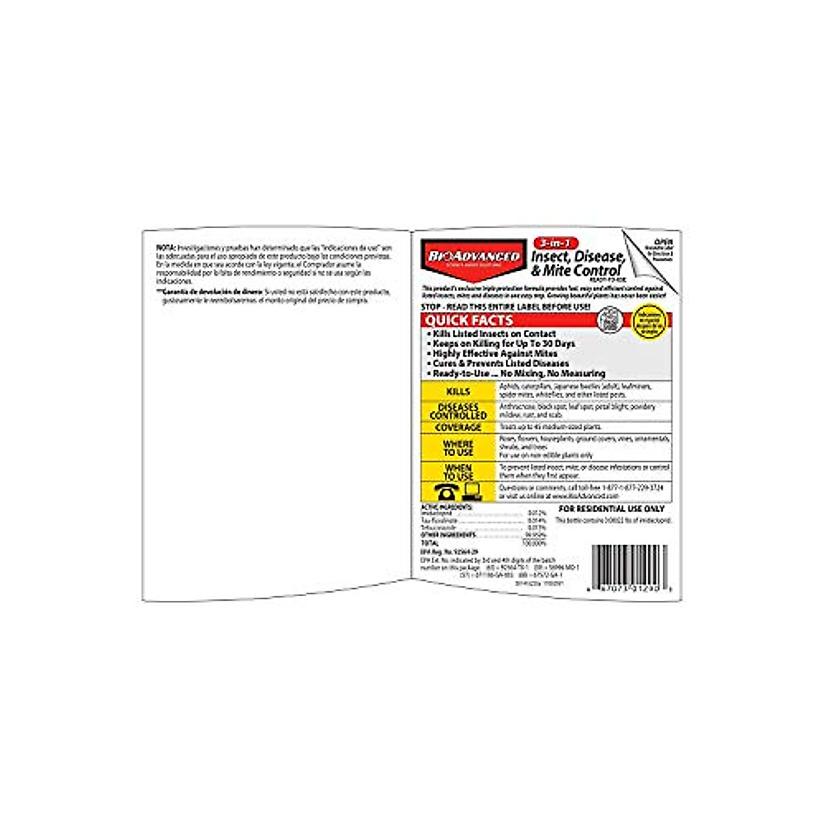 BIOADVANCED 701290B Insecticide Fungicide Miticide 3-in-1 Insect, Disease & Mite Control, 24 oz, Ready-to-Use (Pack of 2)