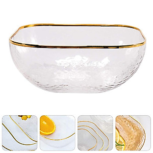 Operitacx Glass Salad Bowls Crystal Candy Serving Bowls 1000ML Fruit Dessert Pasta Snack Container with Golden Trim for Home Restaurants Parties