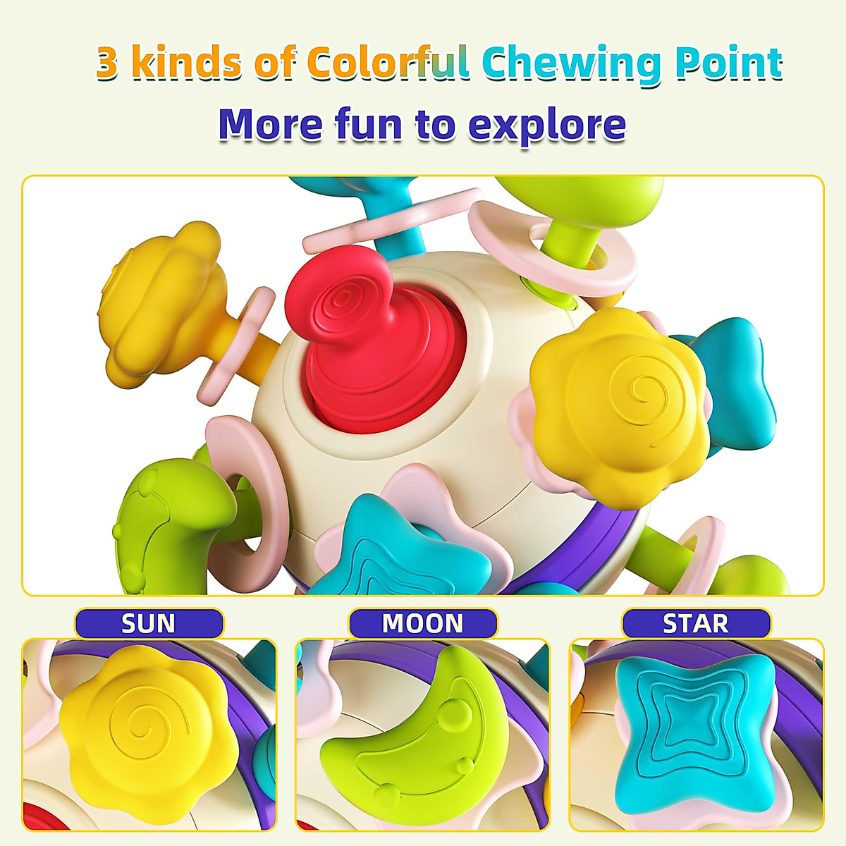 BAHIAKLO Baby Teether - Sensory Toys for 0-18 Months, Montessori Learning & Developmental Toys