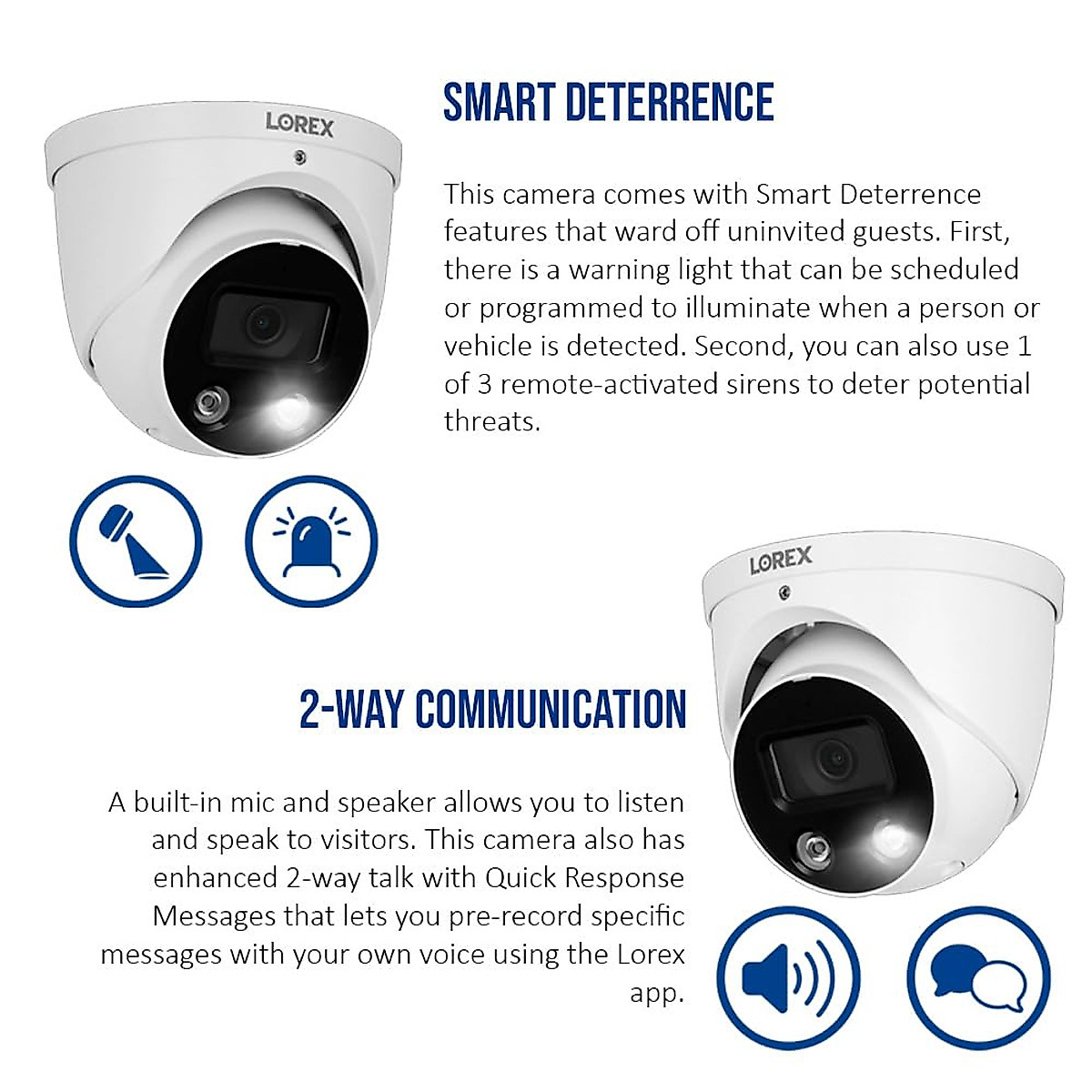 Lorex 4K Ultra HD Smart Deterrence IP 8MP Remote Access Dome Camera with Smart Motion Detection Plus Bundle (2-Pack) (2 Items)