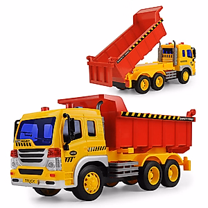TOYABI 1:16 Scale Realistic Construction Dump Truck Toy Set with Lights & Sounds - Perfect for Boys Age 3-7