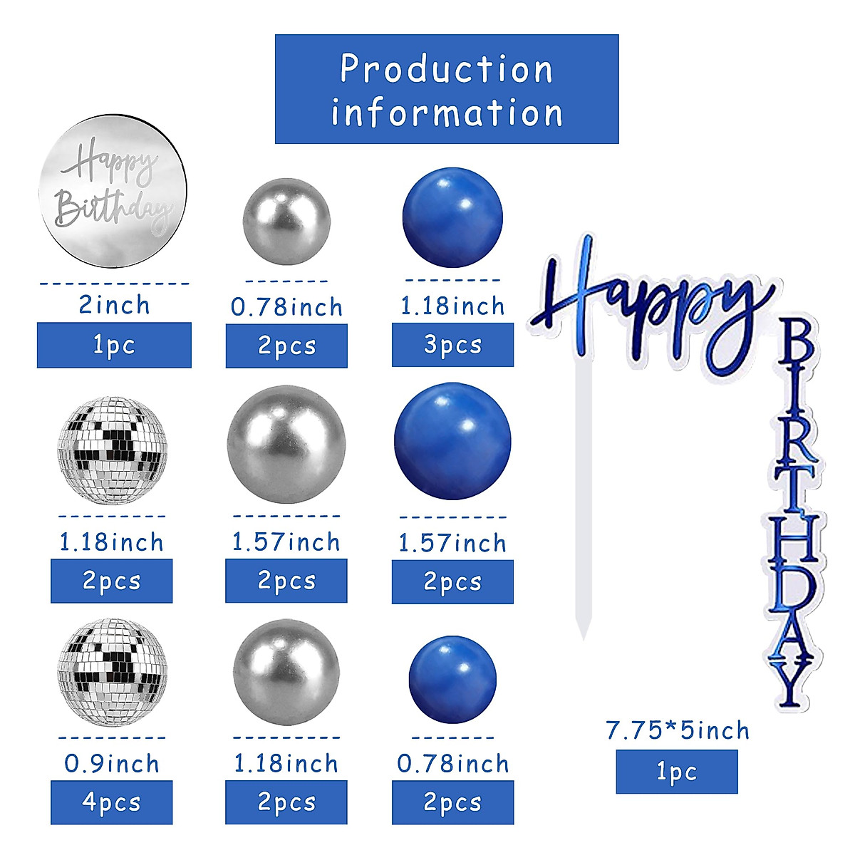 Man Cake Topper Blue Silver Disco Ball Cake Topper Boho Cake Topper Decorations for Navy Blue Boho Wedding Man Boy Birthday Party Baby Shower Supplies (Blue 02)