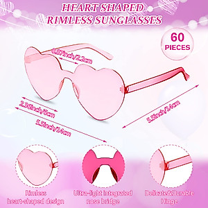 60 Pairs Heart Sunglasses Pink Heart Shaped Rimless Sunglasses Transparent Heart Frameless Glasses Candy Color Heart Sunglasses for Party Favor Cosplay
