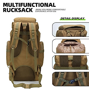 King'sGuard 70L Camping Hiking Backpack Tactical Backpack Military Molle Rucksack Backpack for Outdoor