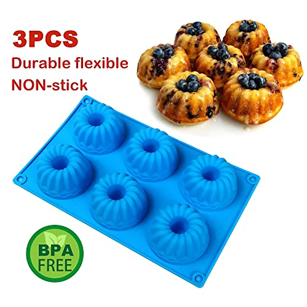 Sidosir Mini Fluted Tube Cake Pan, 6Cavity Heritage Fluted Tube Cake Silicone Mold for Baking,Non Stick Fancy Molds for Fluted Tube Cake (Fluted Tube)