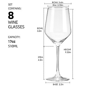 CYUFU Red Wine Glasses, Set of 8 Bordeaux Wine Glasses, 17 oz Wine Glasses, Wedding Housewarming Gift