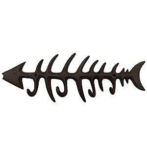 Needzo Cast Iron Faux Rusted Fish Skeleton Wall Hook, Nautical Themed Decor for Beach House, Lake House, or Home, Rustic Hooks for Towels, Keys, Coats, and More, 13 Inches