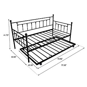 HUAYICUN Daybed with Trundle Twin Size Metal Frame Daybed and Roll Out Trundle (Black)