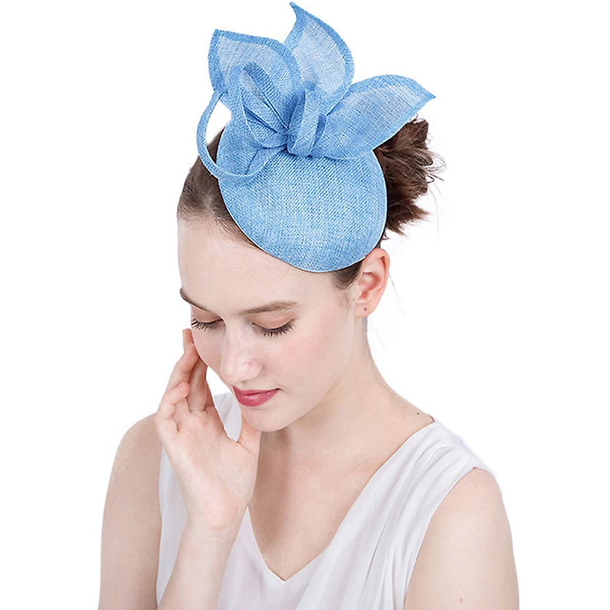 ORIDOOR Sinamay Flower Feathers Pillbox FascinatorHat Derby Headband forWeddingTea PartyChurchHat for Cocktail (D1 Light Blue) …