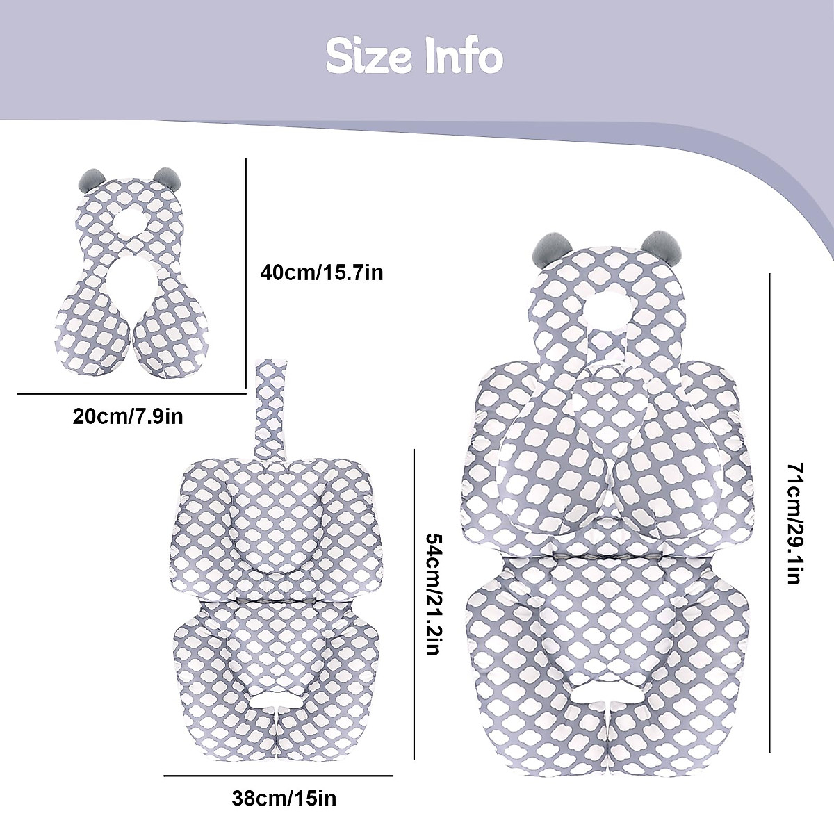 KAKIBLIN Stroller Cushion Toddler Car Seat Insert, Baby Stroller Pillow, Toddler Seat Pad Car seat Neck Support Cushion for Toddler (Cloud)