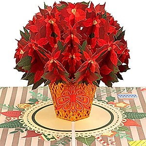 Paper Love 3D Pop Up Christmas Cards, Poinsettias Plant, 3D Popup Greeting Cards, Gift For Christmas or Holidays, 5" x 7" Cover - Includes Envelope and Note Tag