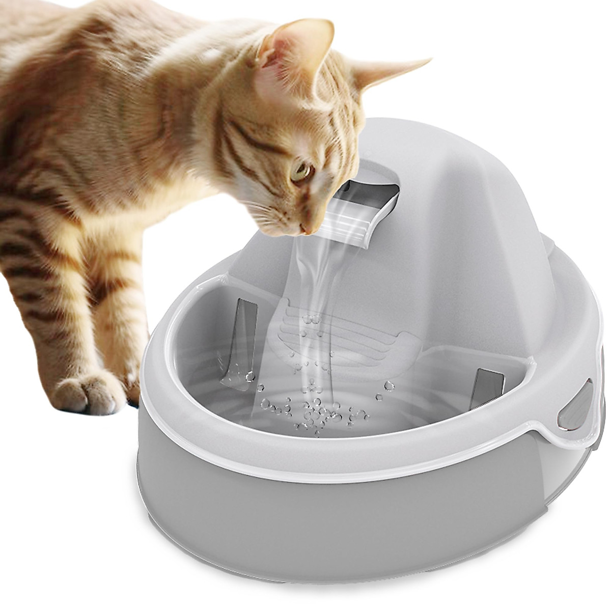 Aqua Flow Premium Pet Water Fountain - Automatic Dispenser Drinking Bowl for Cats and Dogs - Anti-Hair Drainage System - Replaceable Filters - Ideal for Multiple Pets - 52 up to 120 fl oz - Gray