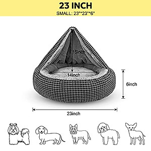 Siwa Mary Small Dog Bed with Attached Blanket, Cozy Donut Cuddler Anti-Anxiety Hooded Pet Beds Calming Cave Bed. Orthopedic Round Puppy Beds for Small Dogs or Cats Washable, Anti-Slip Bottom, 23inch