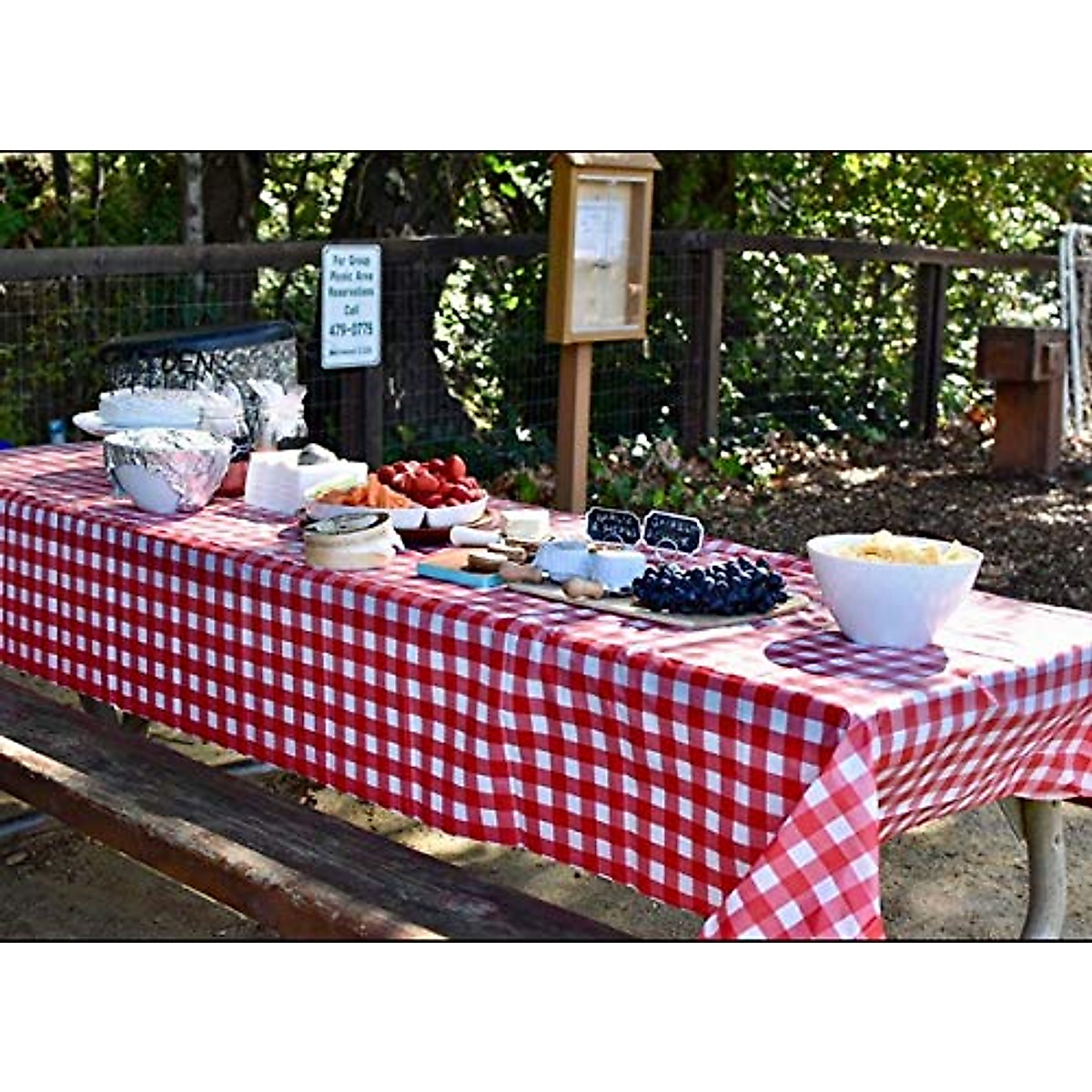 Oojami Pack of 6 Plastic Red and White Checkered Tablecloths - 6 Pack - Picnic Table Covers