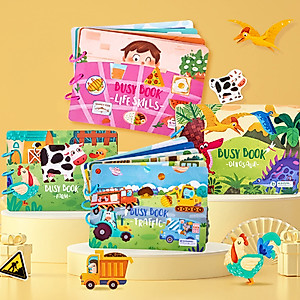 Quiet Book for Toddlers, Early Learning Montessori Interactive Toys for Kids, Autism Sensory Educational Toy Preschool Activity Binder Busy Book for Develop Learning Skills (Farm Animal Theme)