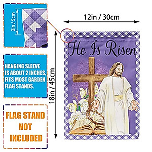 He is Risen Religious Garden Flags 12x18inch Burlap, Easter Cross Jesus Flags for Spring Holiday Yard Decorations Outdoor