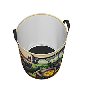 Tractor Theme Print Laundry Basket Waterproof Laundry Hamper With Handles Large Dirty Clothes Hamper For Dorm Family Travel Medium