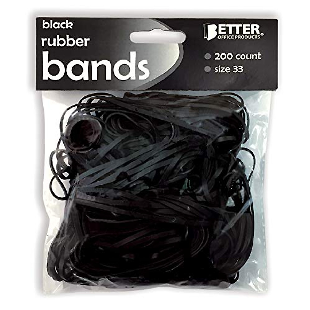 200 Black Rubber Bands, by Better Office Products, Size 33, 200/Bag, Vibrant Black Rubber Bands