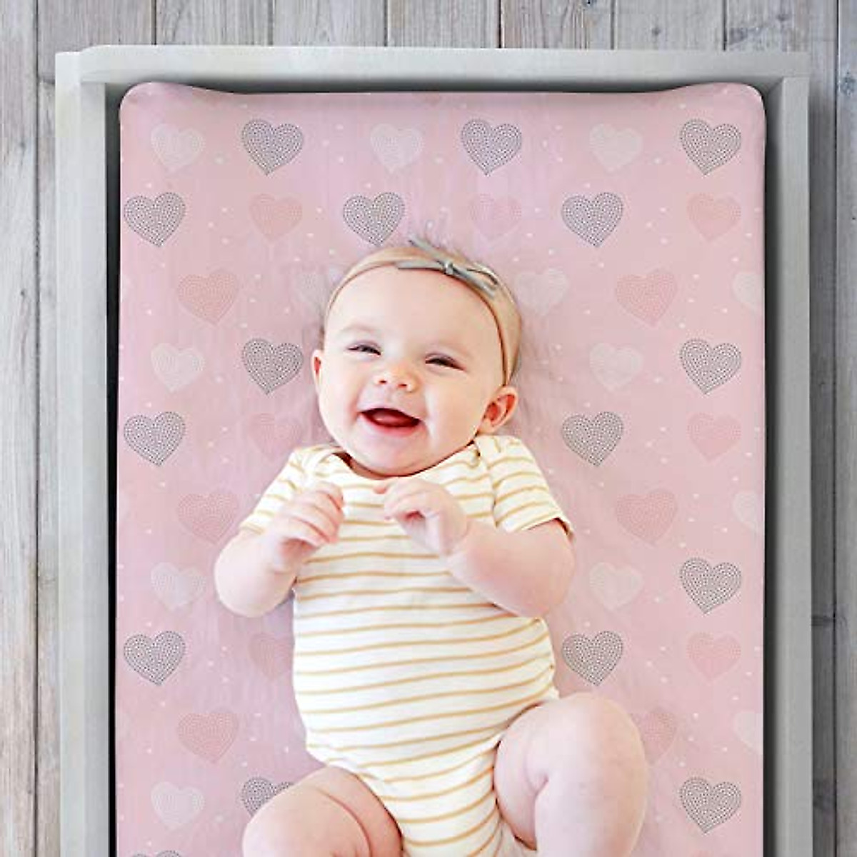 The Peanutshell Changing Pad Covers for Baby Girls | 2 Pack Set | Pink Elephant & Hearts