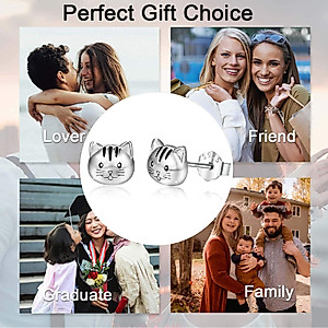 925 Sterling Silver Cat Earrings, Hypoallergenic Kitten Studs Kitty Earrings for Sensitive Ears, Mother Day Present for Women Cat Lovers with Packing Box