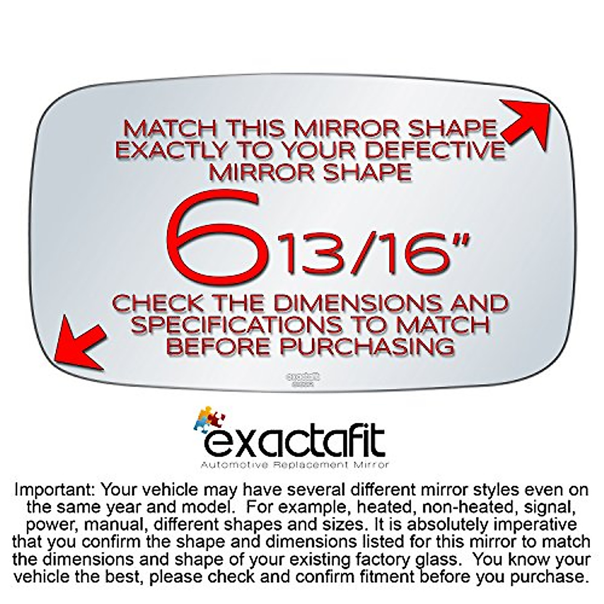 exactafit 8169R Driver or Passenger Side Mirror Glass Replacement Compatible With Porsche 911 928 944