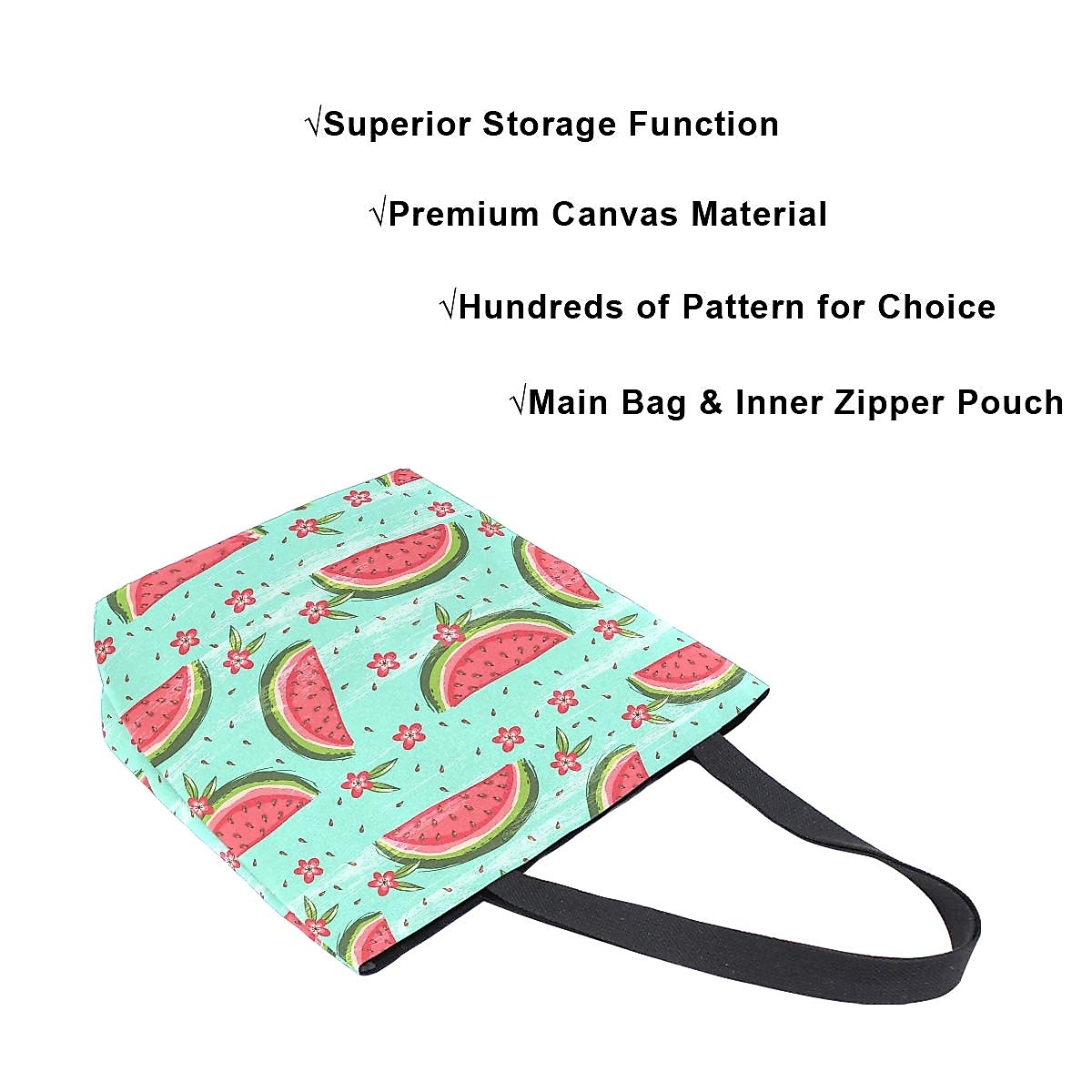 ALAZA Watermelon Pattern Blue Canvas Tote Bag Top Handle Purses Large Totes Reusable Handbags Cotton Shoulder Bags for Women Travel Work Shopping Grocery