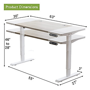 Radlove Electric Standing Desk, 63 x 30 Height Adjustable Computer Desk Sit Stand Desk Home Office Computer Standing Table Ergonomic Desk with Splice Board White Frame + 63 x 30'' White+Oak Top