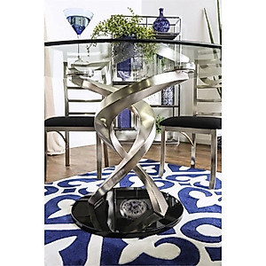 BOWERY HILL 48" Round Glass Top Modern Pedestal Base Dining Table in Chrome Satin
