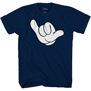 Mickey Mouse Hang Loose Hand Classic Vintage Licensed Adult Men's Graphic T-Shirt (Navy, XXXXX-Large)