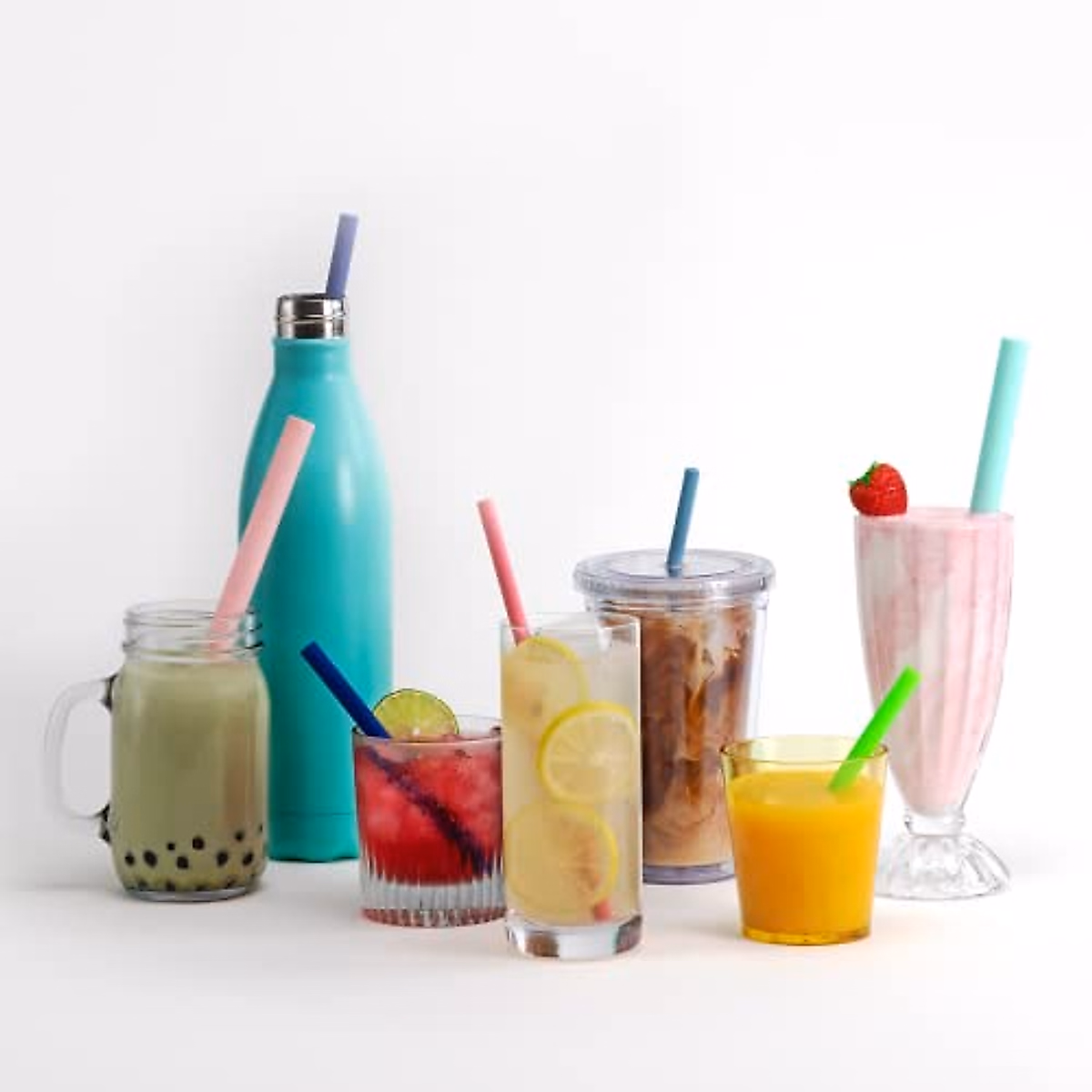 GIR: Get It Right Reusable Extra Long Silicone Straws for Tumblers with Travel Case and Cleaning Wand, Eco-Friendly Drinking Straws for Hot and Cold Beverages, 2-Pack (Boulder)