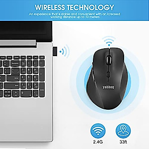 YABBOQ Portable Wireless Mouse for Laptop, PC, MacBook, Desktop, 2023 Version 2.4G Computer Optical/Ergonomic Mouse 6 Buttons, 800/1200/1600 DPI, with USB Receiver - Black