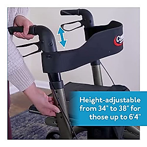 Carex Crosstour Rolling Walker Rollator - Rolling Walker with Seat - Folding, Euro Style Rollator, 4 Wheel Walker for Seniors- 300lb Capacity, Walker with Seat for Seniors