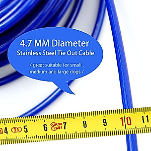 Tie Out Cable for Dogs, 50FT Dog Leads for Yard Chew Proof, Heavy Duty Dog Tie Out Cable for Large Dogs Up to 250lbs, Durable Dog Runner for Yard or Camping