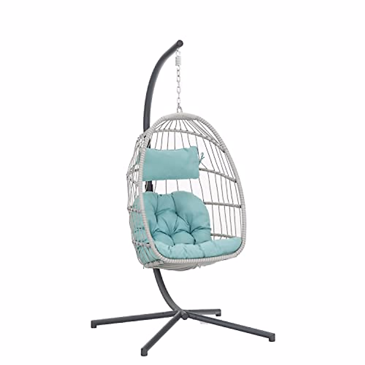 Egg Swing Chair with Stand, Patio Wicker Rattan Hanging Chair Swing Hammock Egg Chairs with UV Resistant Cushion for Indoor Bedroom Outdoor Garden Backyard