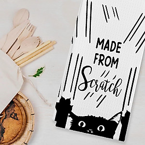 EIONEY Make More Scratch Black Cat Kitchen Towels & Tea Towels, Dish Cloth Flour Sack Hand Towel for Farmhouse Kitchen Decor，24 X 16 Inches Cotton Modern Dish Towels Dishcloths,Gifts for Cat Lovers